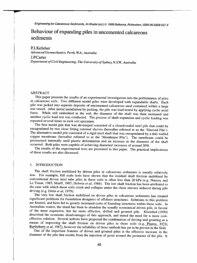 Behaviour of Expanding Piles in Uncemented Calcareous Sediments | PDF