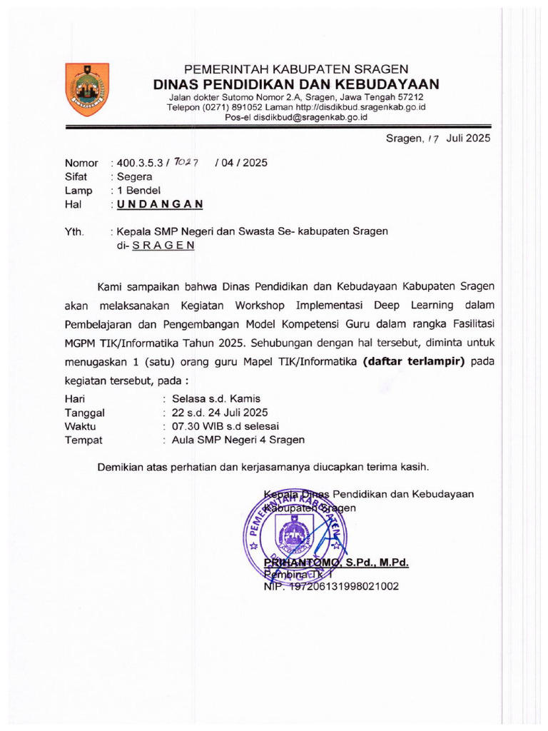 Undangan Fasilitasi MGMP TIK | PDF
