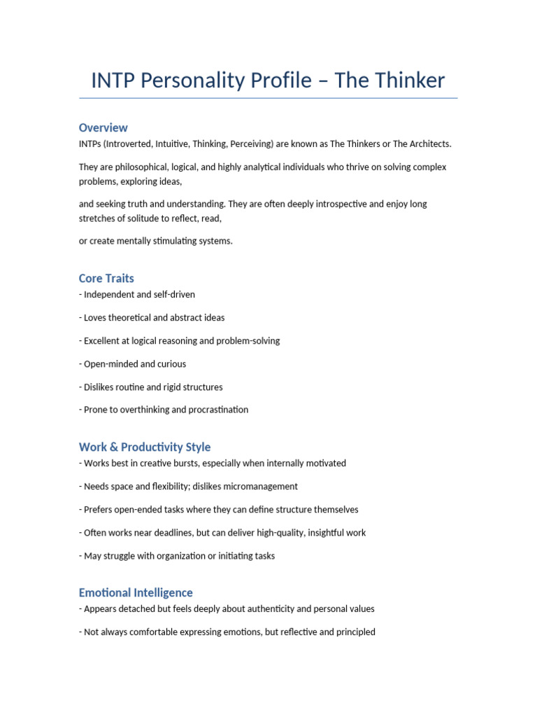 INTP Personality Profile | PDF