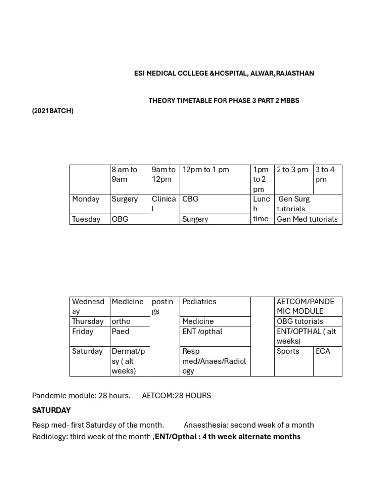 THEORY Time Table | PDF