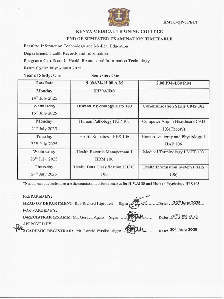 Hri End of Sem Timetables | PDF