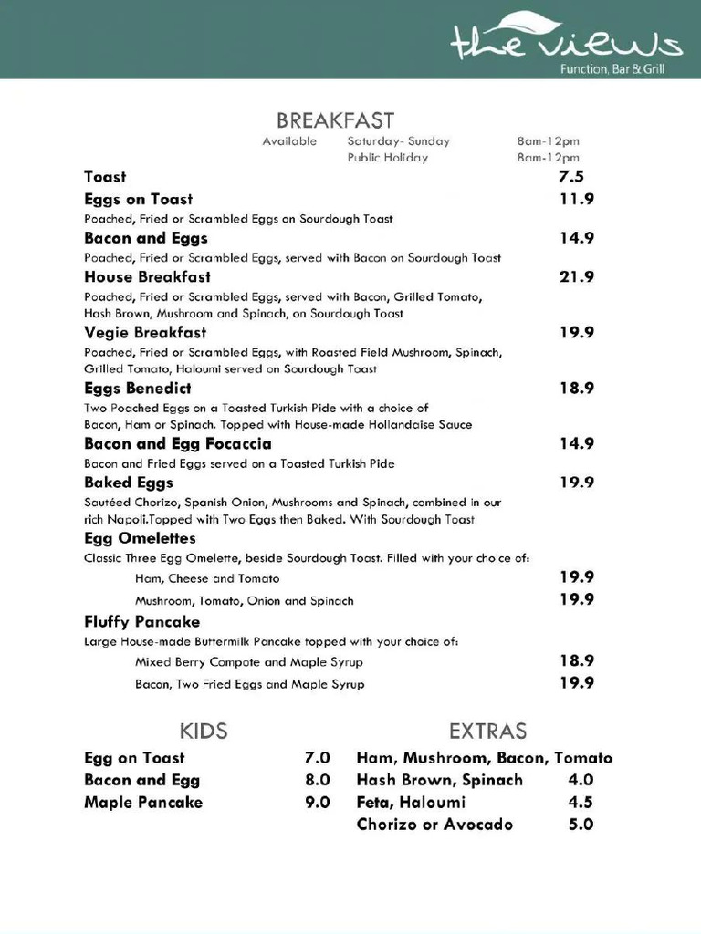 The Views Breakfast Menu | PDF