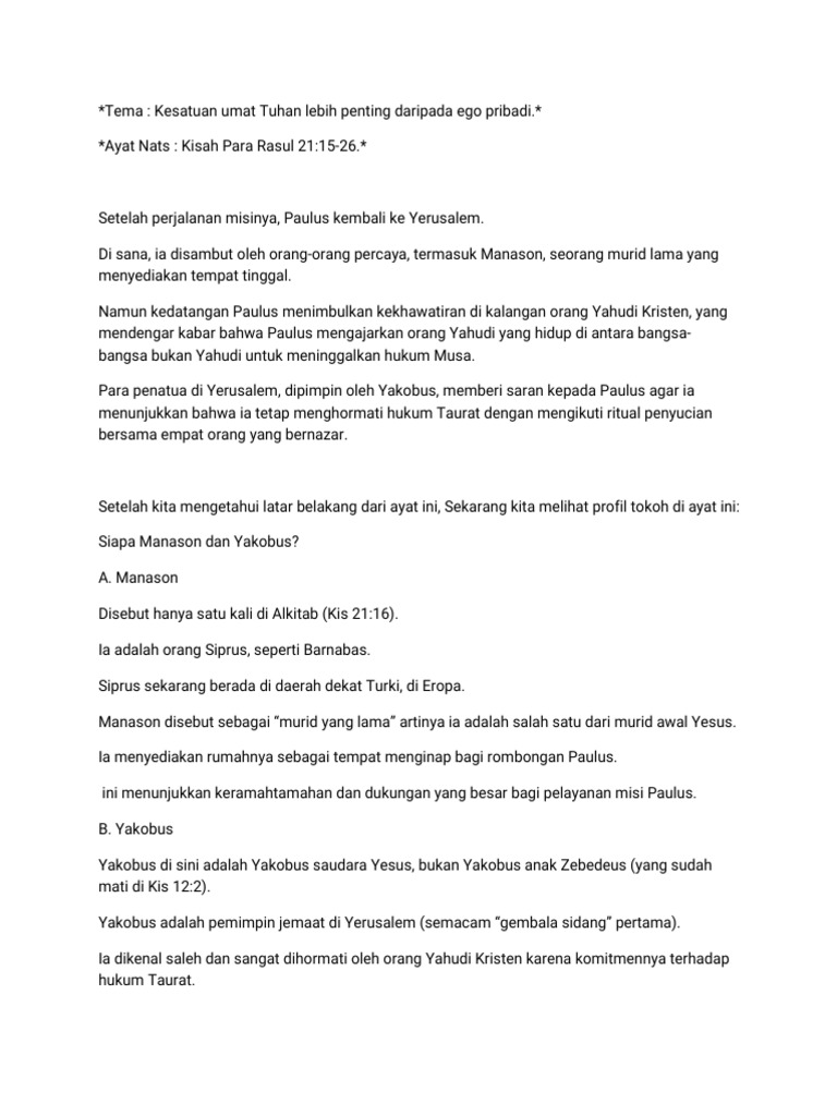 Kesatuan Umat Tuhan di Kisah Para Rasul | PDF