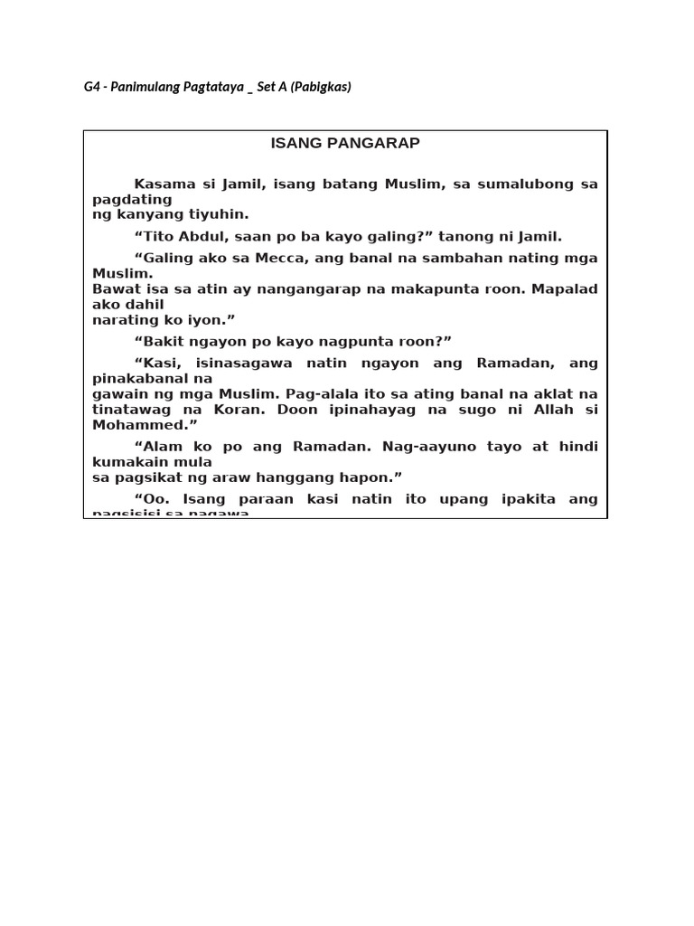 G4 - Pre-Test Passage | PDF