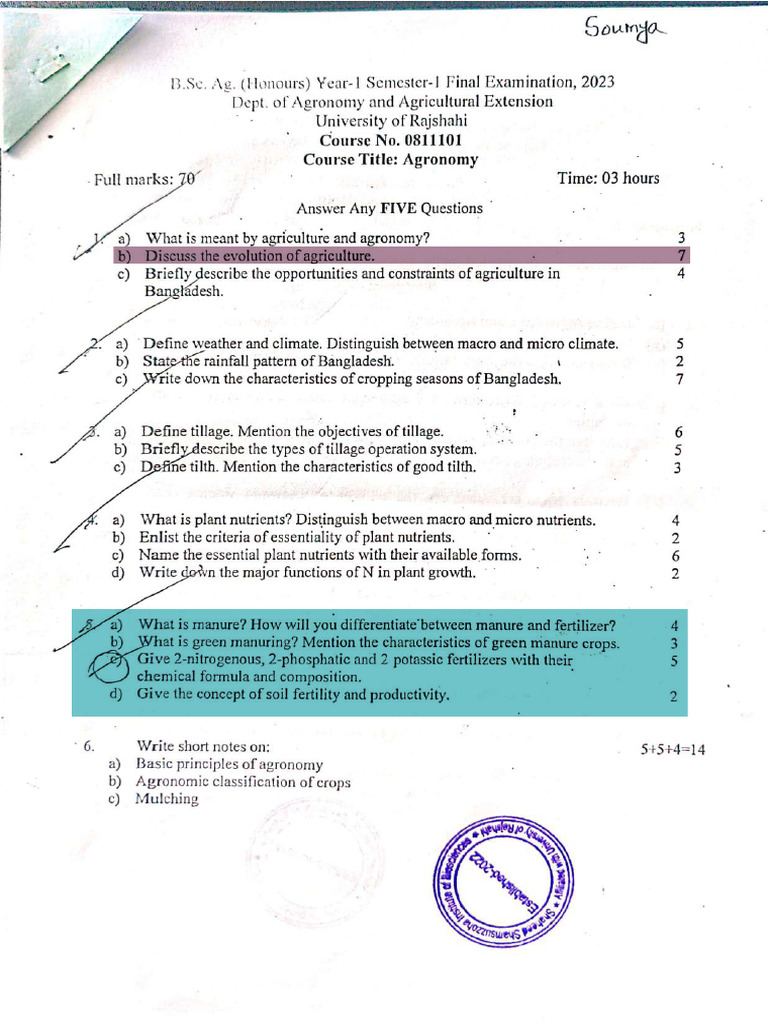 Previous Year Agronomy | PDF