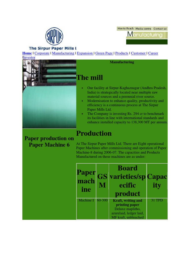 Sirpur Paper Manufacturing | PDF | Paper | Printing