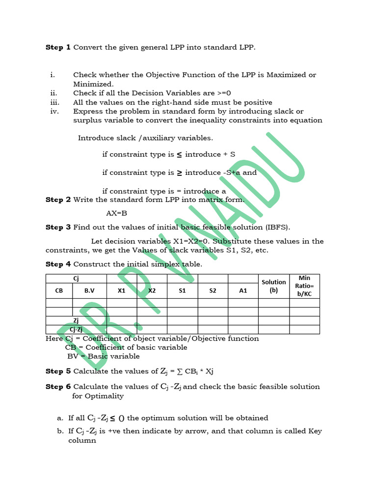 Steps For Calculating Simplex Method | PDF | Mathematical Optimization | Mathematics Of Computing