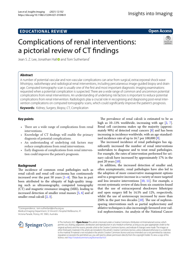Complications of Renal Interventions-A Pictorial Review of CT Findings ...