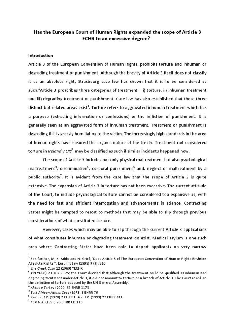 Human Rights Essay | PDF | Torture | European Convention On Human Rights