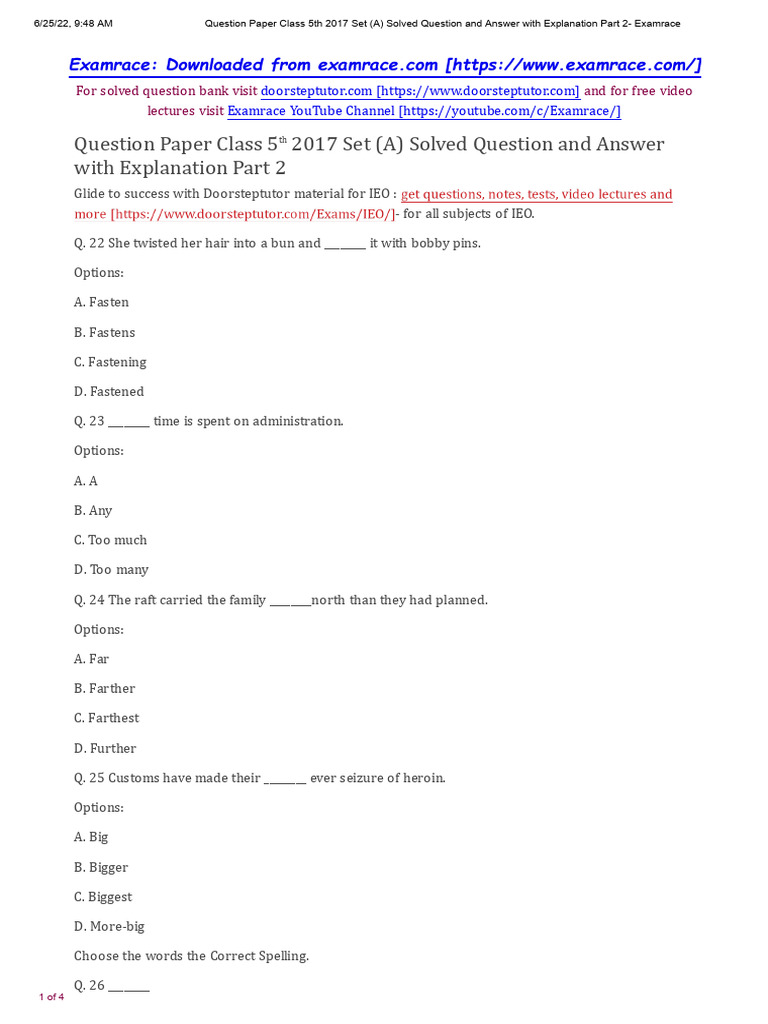 Class 5 Solved Question Paper 2017 Set A | PDF | Mahatma Gandhi