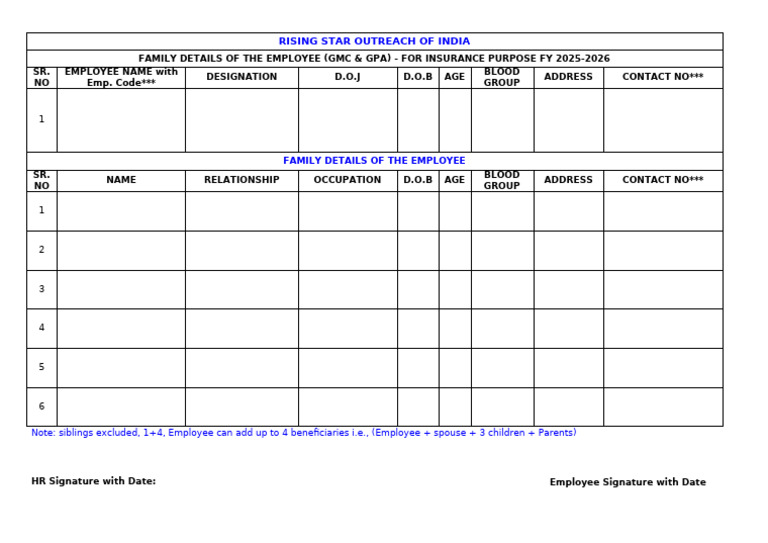 Family Detail Form | PDF