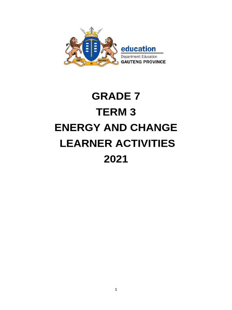 Energy Sources and Transfers for Grade 7 | PDF | Energy Development ...