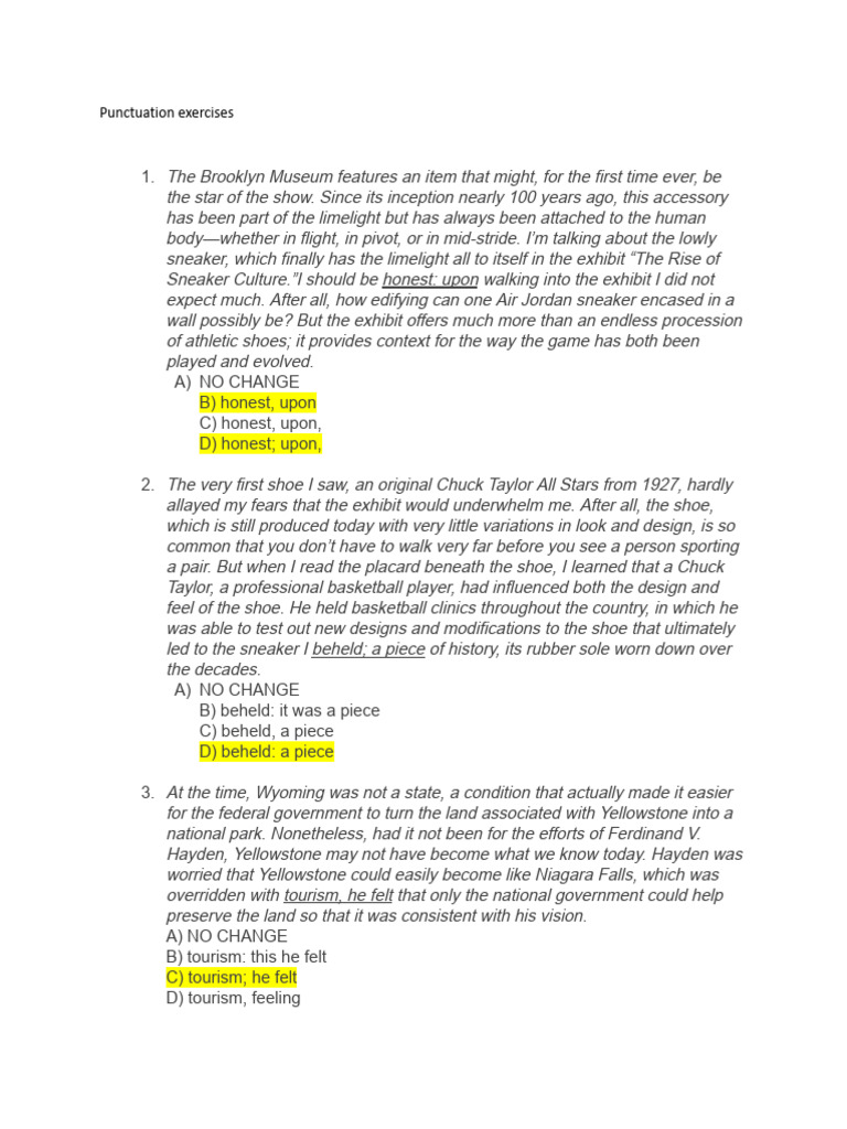 Punctuation exercises real qs.docx ok | PDF | Shoe | Sneakers