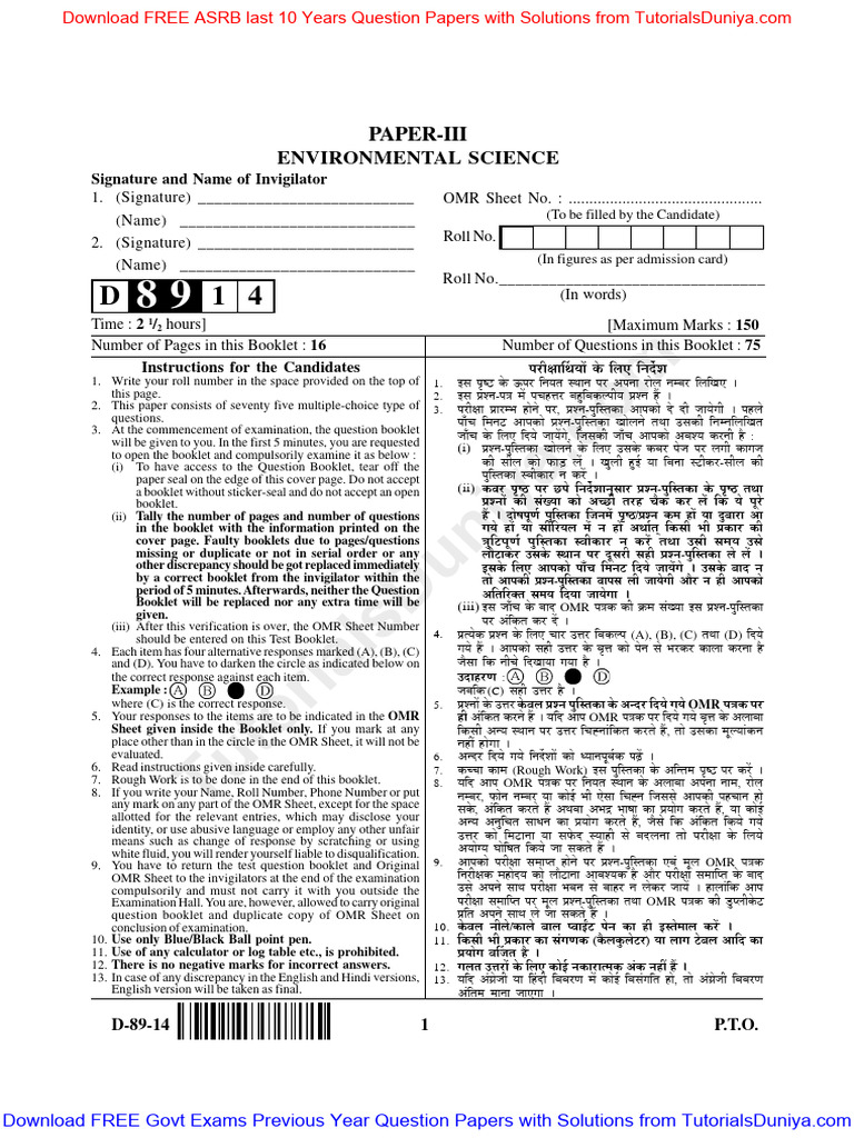 ASRB NET Environmental Science Paper | PDF | Velocity | Wound