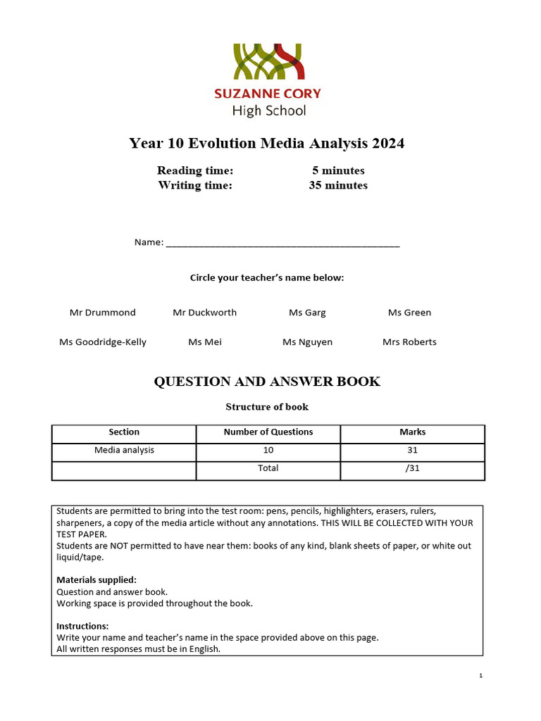 Year 10 Evolution Media Analysis 2024 | PDF