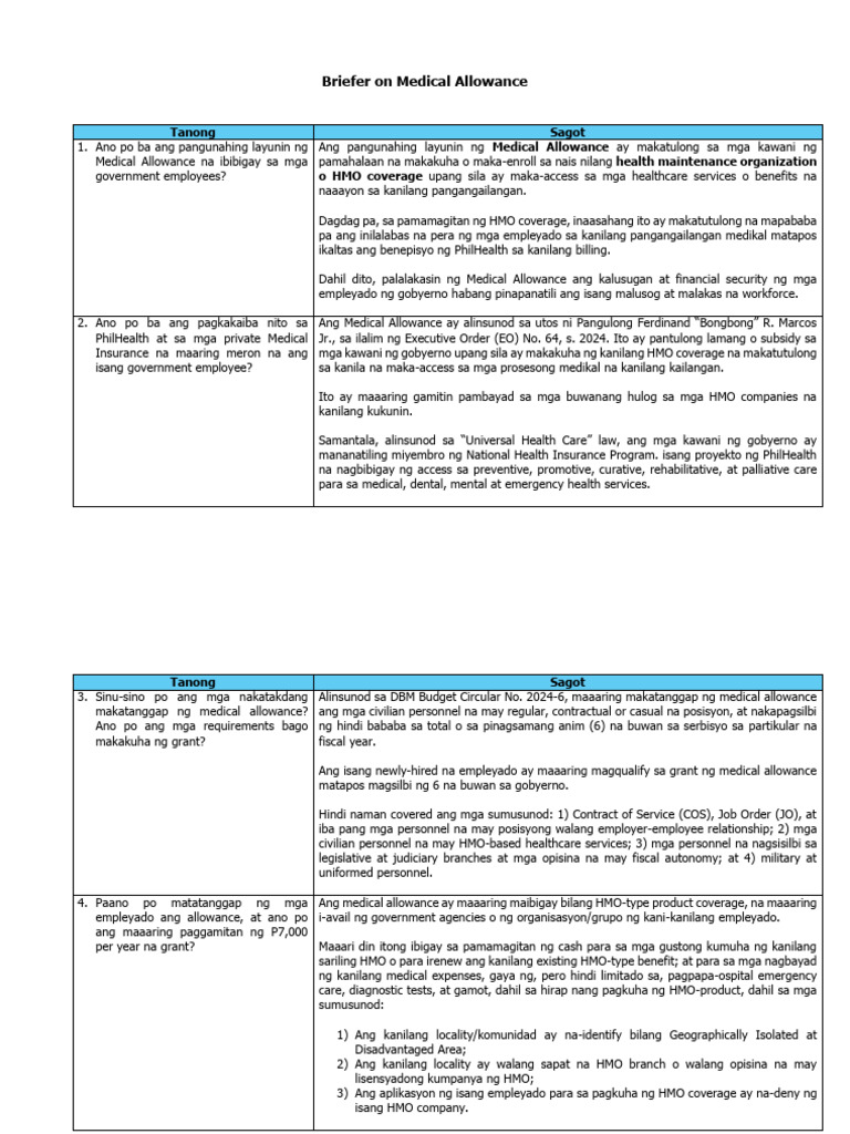 Briefer On Medical Allowance | PDF