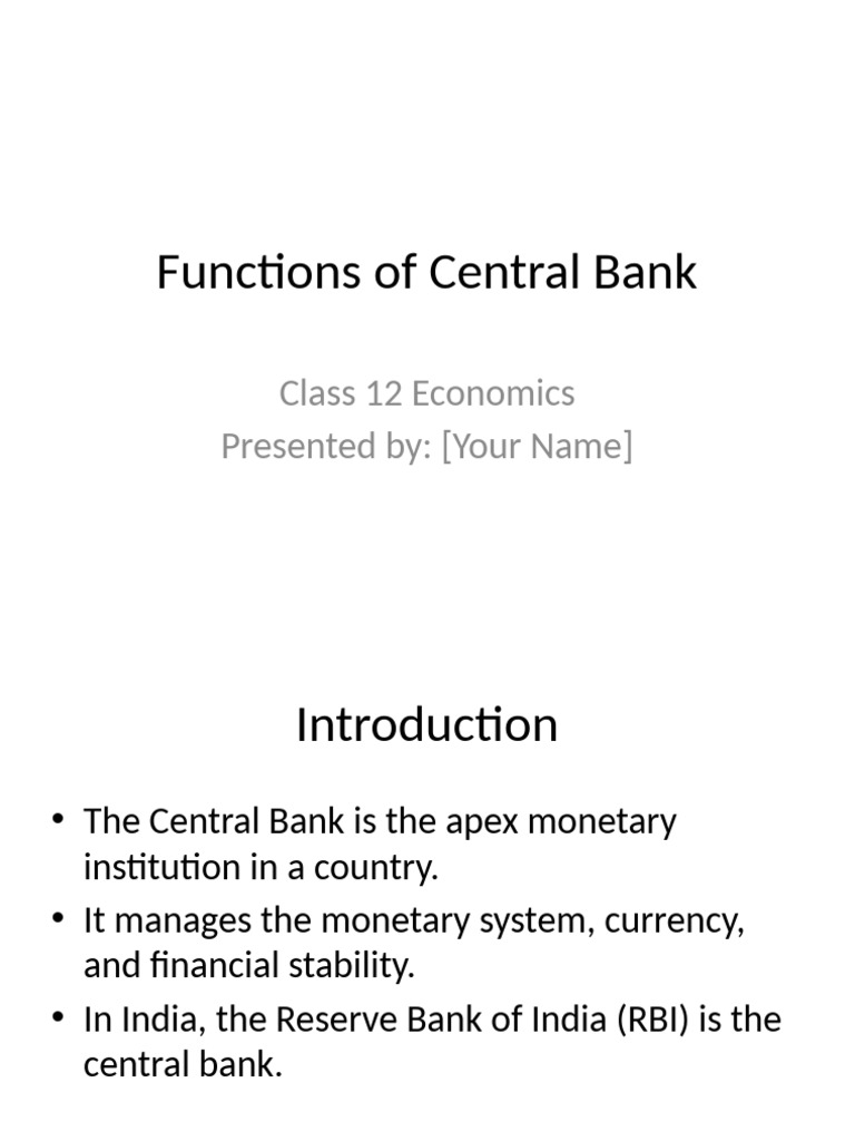 Functions of Central Bank Class12 | PDF