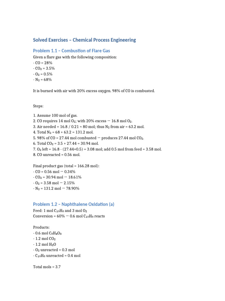 Chemical Process Engineering Exercises | PDF | Stoichiometry | Mole (Unit)