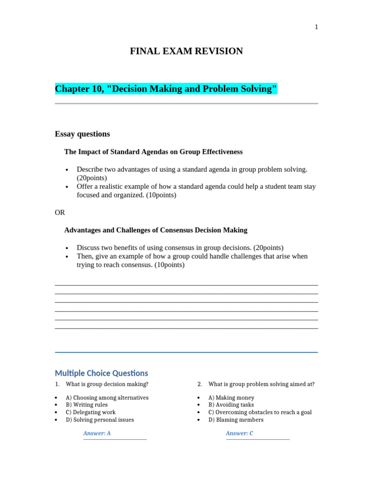 MOCK - Chapter - 10 - Decision Making & Problem Solving - Quiz - With ...