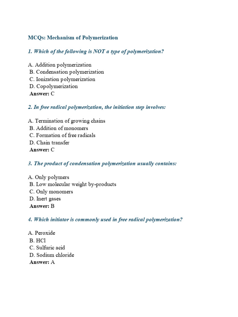 Mechanism of Polymerisation | PDF | Polymerization | Polymers