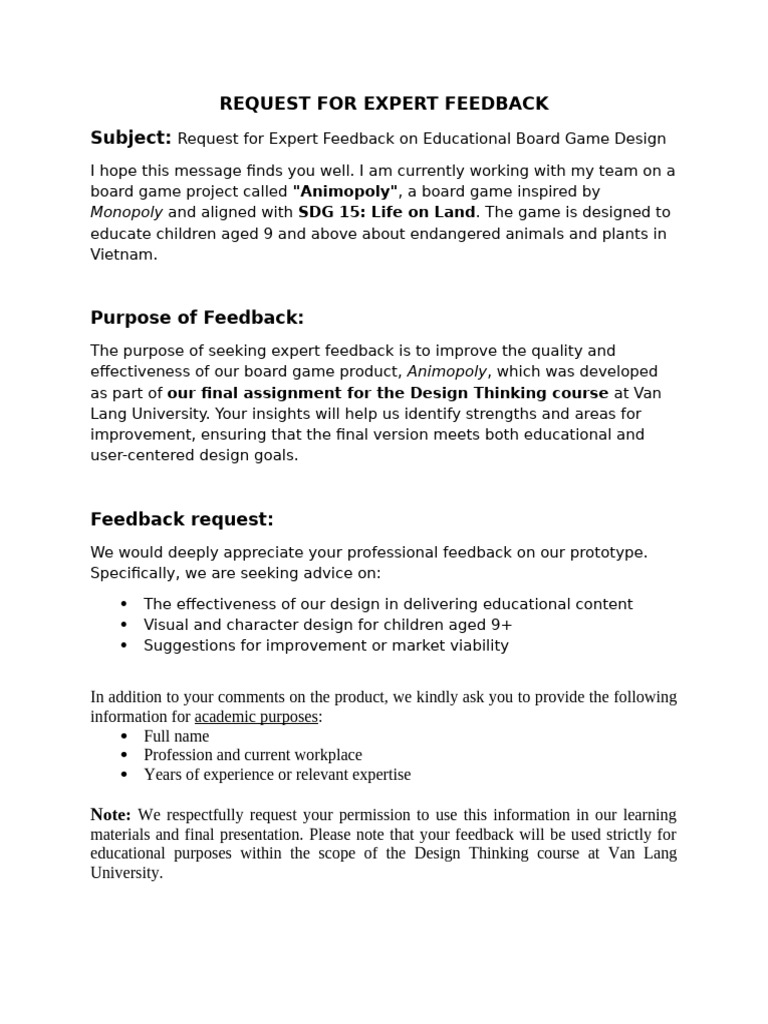 Expert Feedback Request for Animopoly | PDF | Typefaces