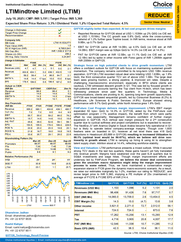 LTIMindtree Q1FY26 Results Overview | PDF | Business | Economies