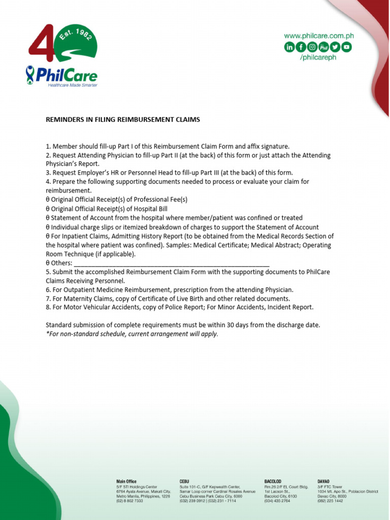 PhilCare Reimbursement Claim Guidelines | PDF