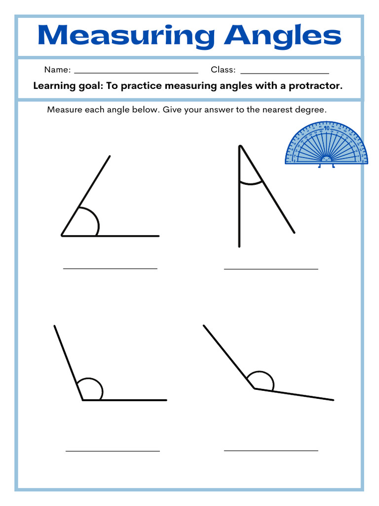 Simple Blue Measuring Angles Maths Worksheet | PDF