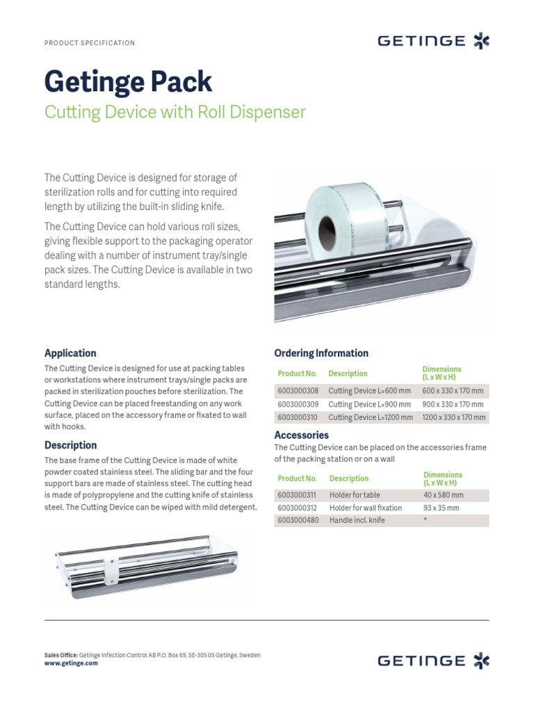 Getinge Cutting Device for Sterilization Rolls | PDF | Knife