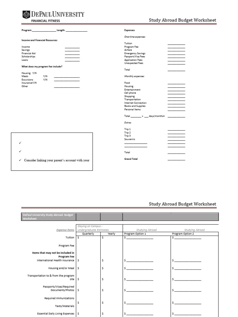Study Abroad Budget Planning Tool | PDF | Fee | Expense
