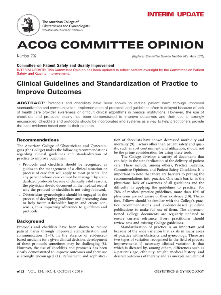 Clinical Guidelines and Standardization of Practice To Improve Outcomes | PDF | Patient Safety ...