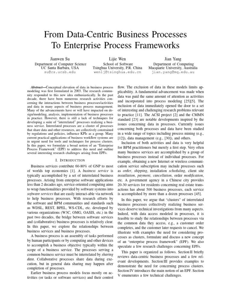 From Data-Centric Business Processes To Enterprise Process Frameworks ...