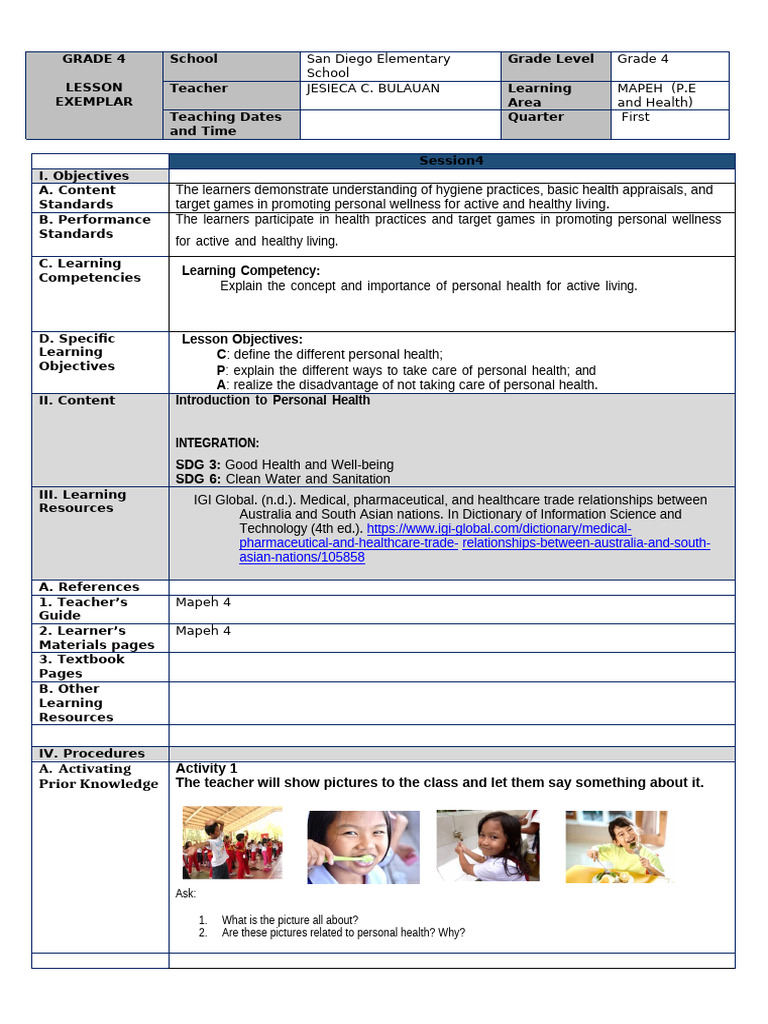 Introduction to Personal Health for Grade 4 | PDF | Learning