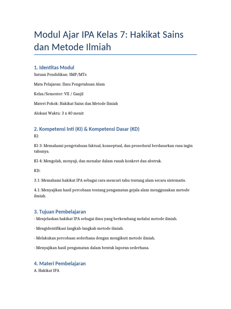 Modul Ajar IPA Kelas7 Hakikat Sains Metode Ilmiah | PDF