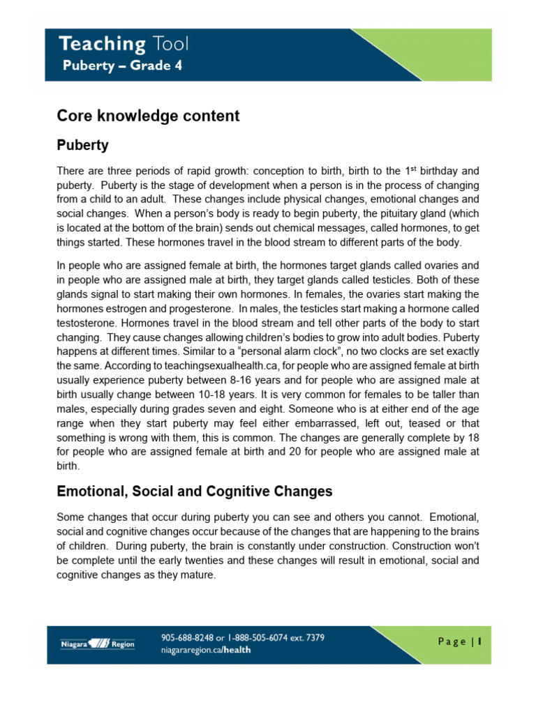 Gr4 Puberty Core Knowledge Content | PDF | Puberty | Pimple
