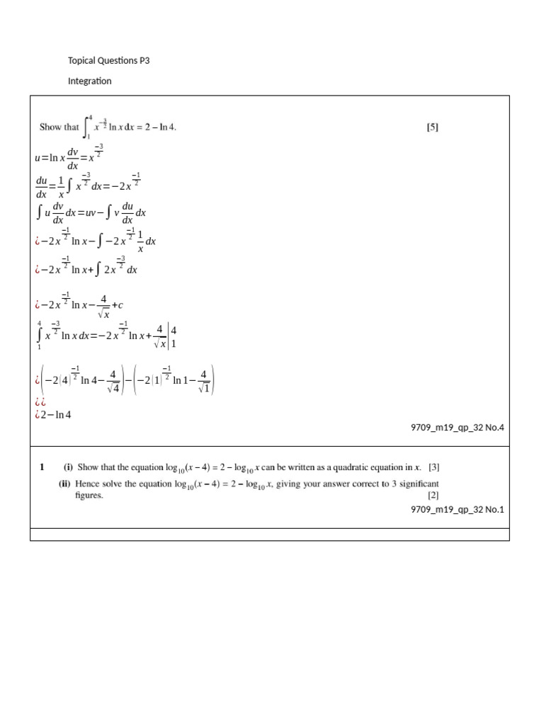 Topical Questions P3 - Integration | PDF