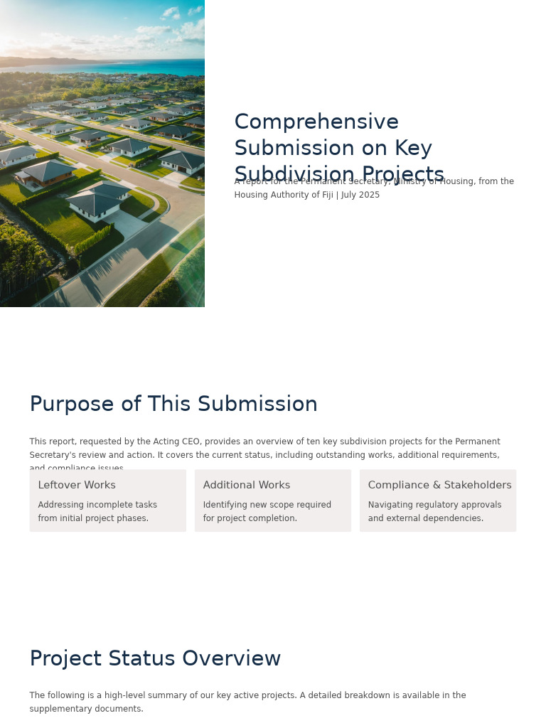 Comprehensive Submission On Key Subdivision Projects | PDF | Regulatory Compliance