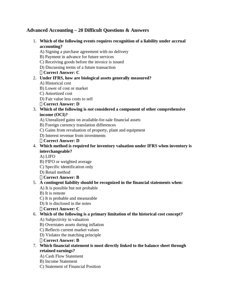Advanced Accounting - 20 Difficult Questions & Answers | PDF ...