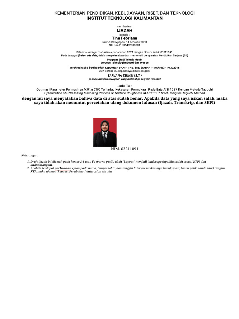 Draft Ijazah 03211091 | PDF