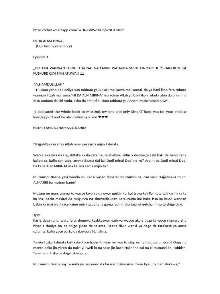 NI DA ALMAJIRINA (Our Incomplete Story) - 1 | PDF