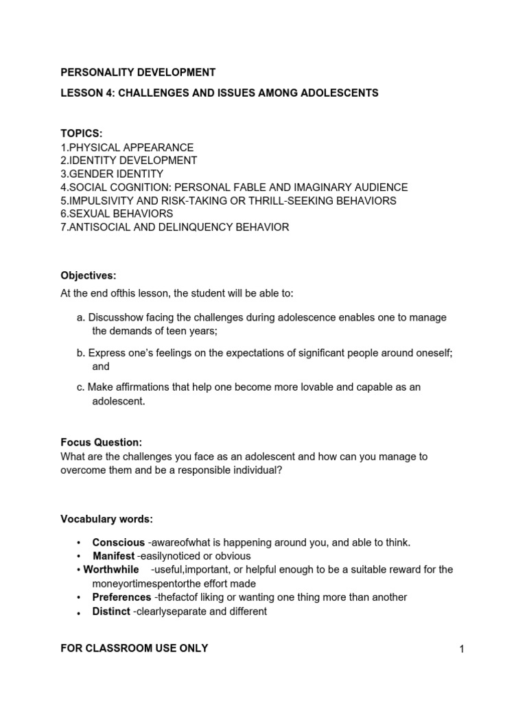 Adolescent Challenges and Identity Issues | PDF | Adolescence ...