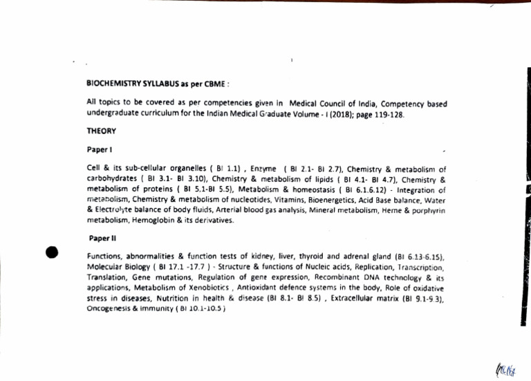 Biochemistry Syllabus As Per CBME | PDF