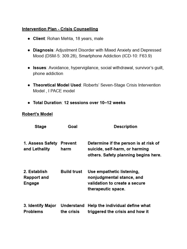Crisis Counseling Intervention Plan | PDF | Psychological Trauma ...