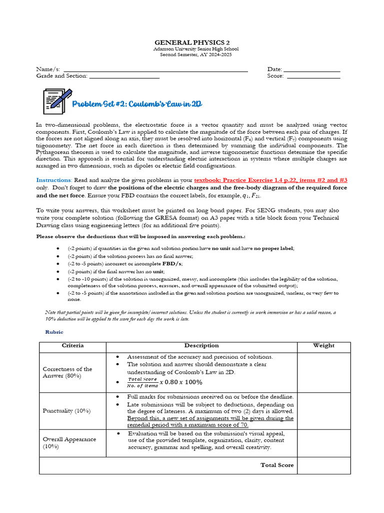 Pset 2-Coulomb's Law-2d | PDF | Force | Euclidean Vector
