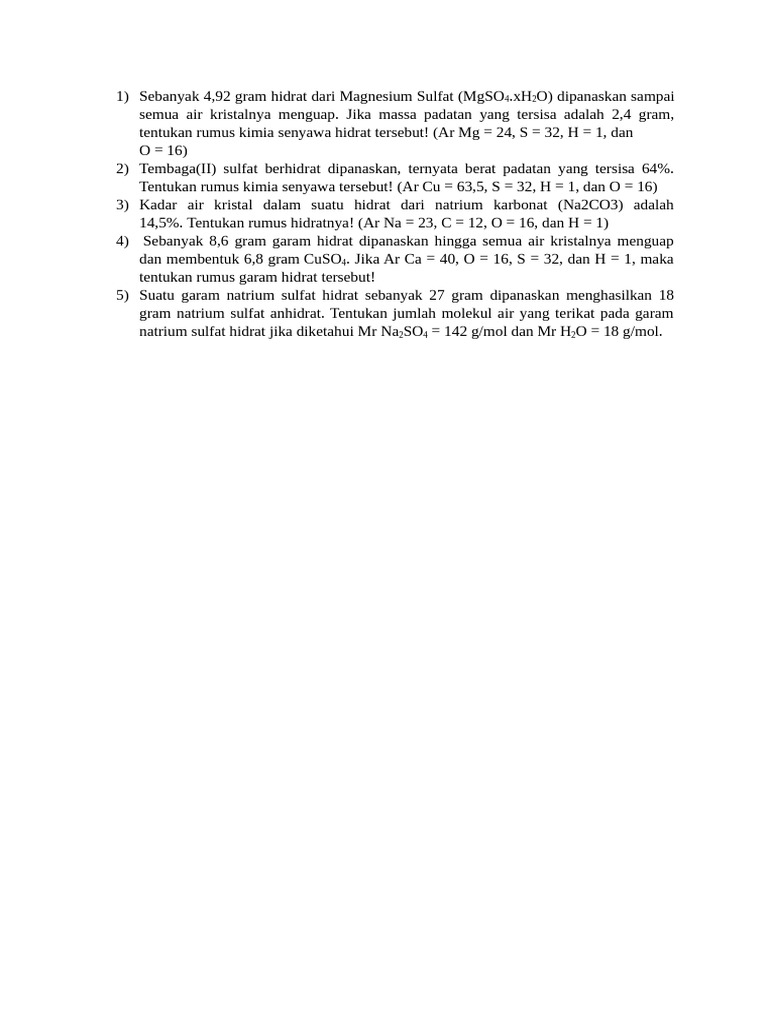 Soal Rumus Kimia Hidrat Kelas 11 | PDF