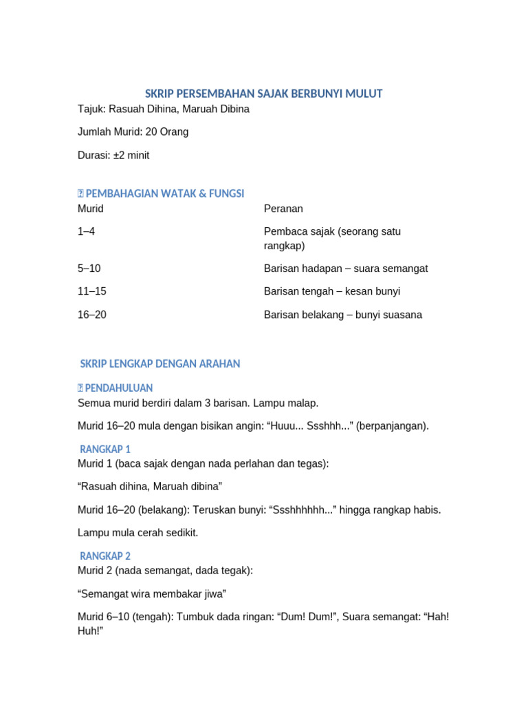 Skrip Persembahan Sajak Rasuah Dihina | PDF