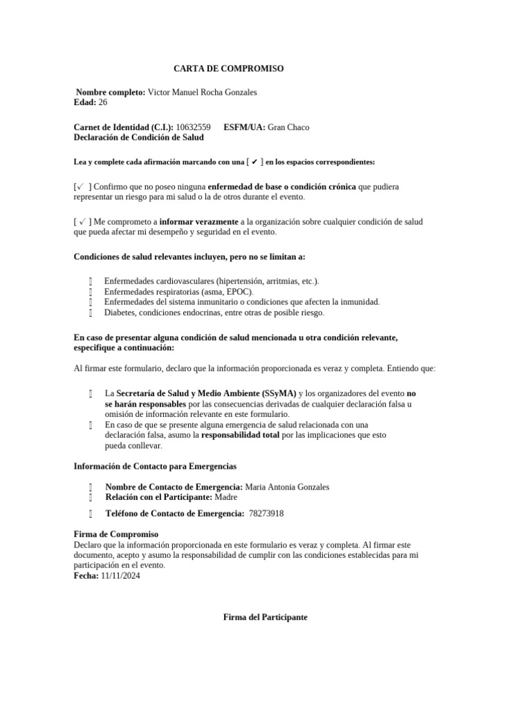 CARTA DE COMPROMISO-1 Victor | PDF