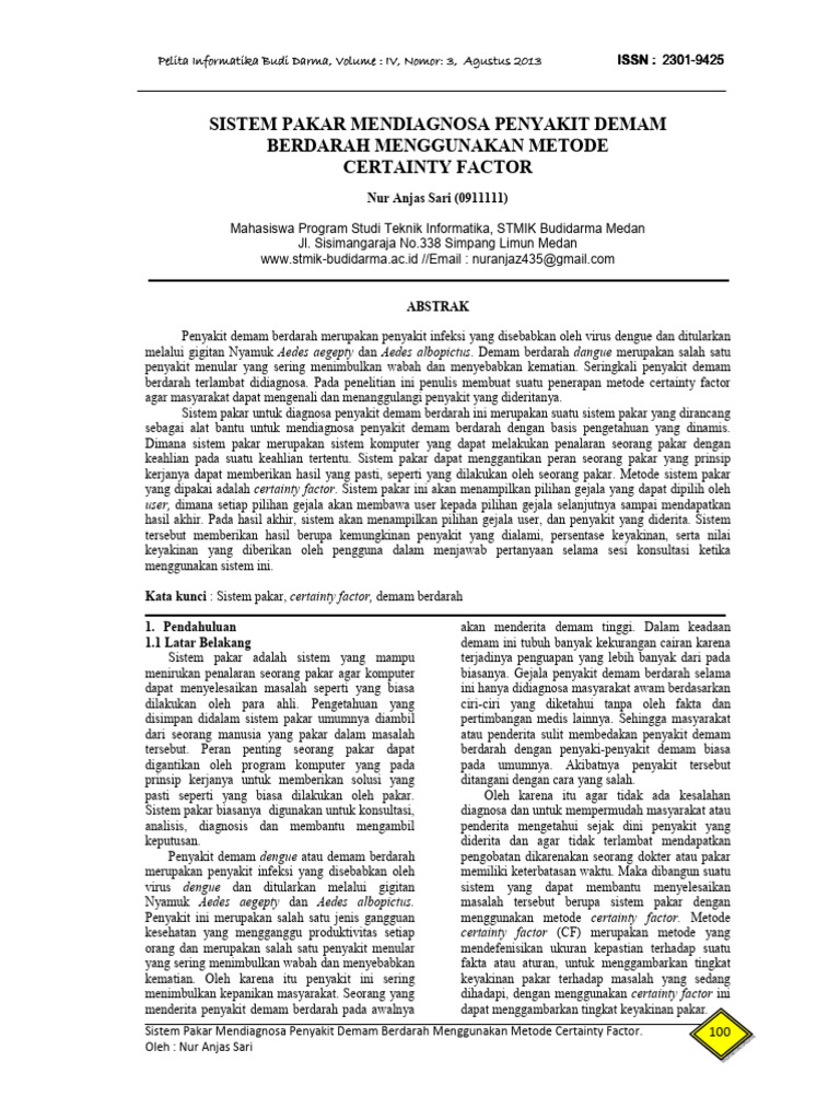 Diagnosa Demam Berdarah dengan Certainty Factor | PDF