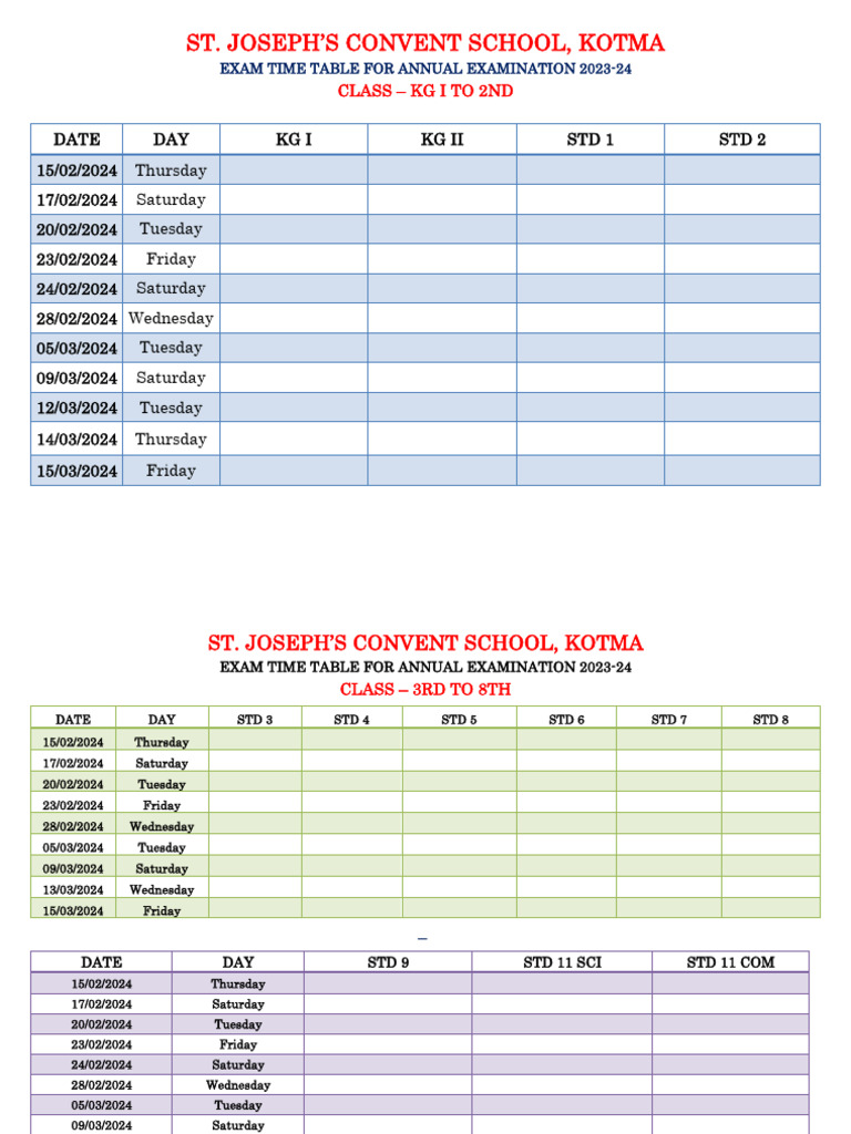 Annual Exam Time Table 23-24 | PDF | Science