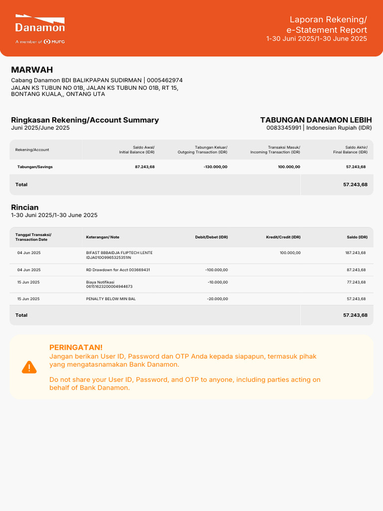 Bdi Estatement 0083345991 Jun2025 | PDF | Indonesian Rupiah | Financial Services